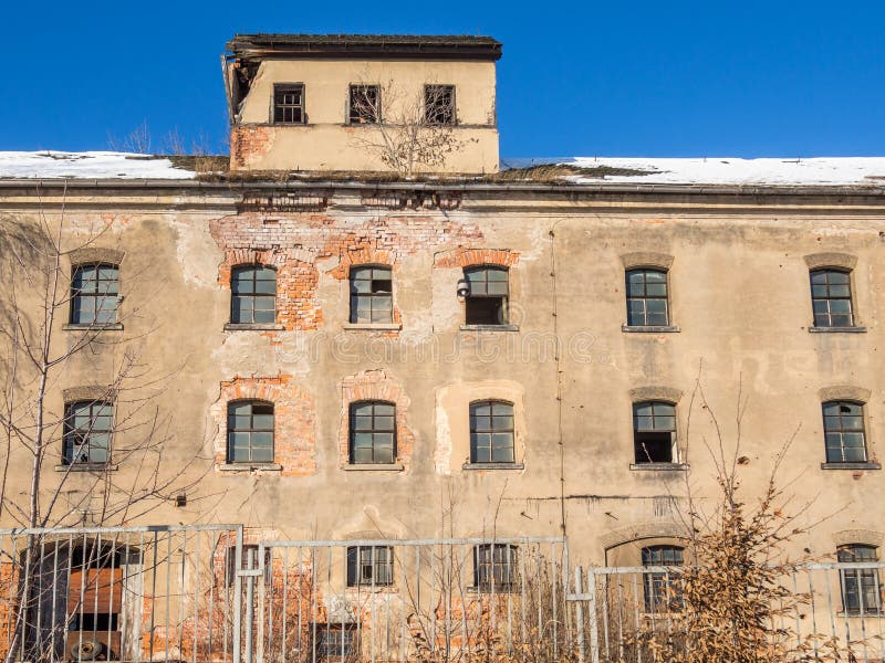 Dilapidated Apartment Building of Abandoned 1960s` Factory in Sunny ...