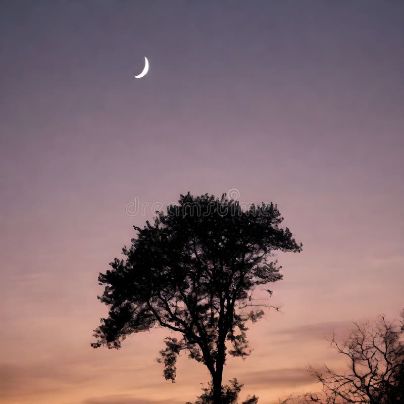 Backlight Captured a Small Crescent Moon during Dusk, Crafting Tree ...