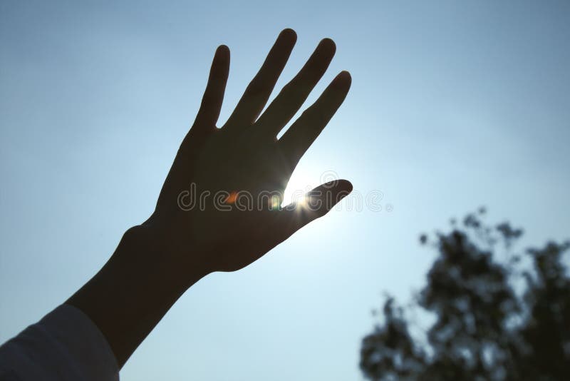 Backlight Cropped Hand Covering Sun. Low-angle View Stock Image - Image ...