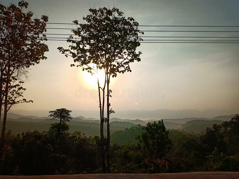 Backlight Image of the Sky and Sunrise with Mountain Landscapes Stock ...