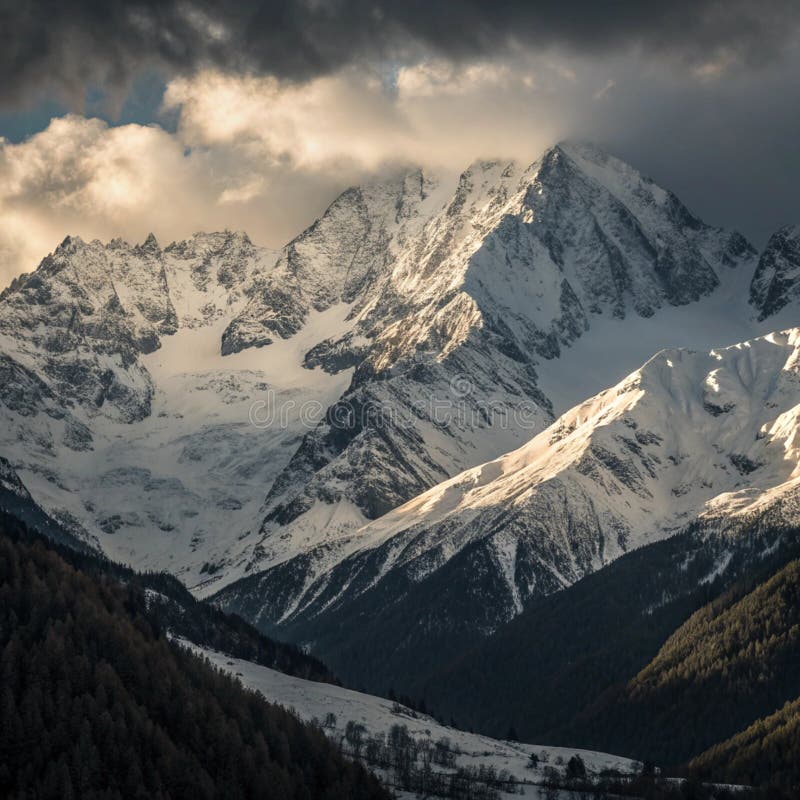 Backlight on the Peaks of the Alps, Black and White Stock Illustration ...