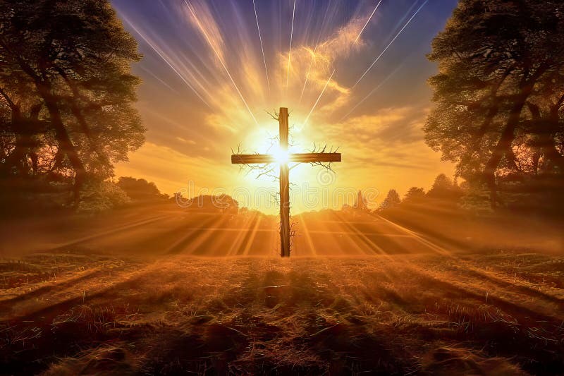 Backlight Shot of Large Cross with the Sun and Sun Rays Behind ...