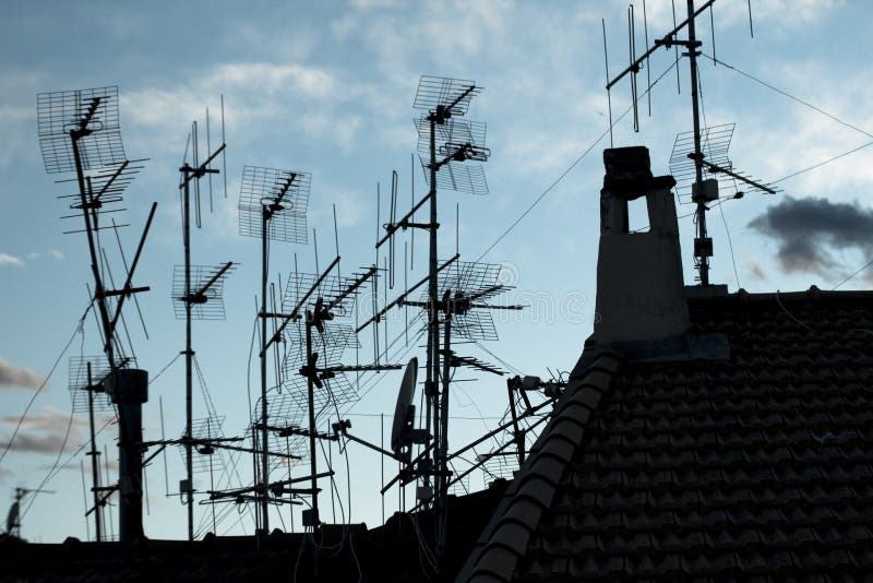 Television Antennas in Backlight Stock Image - Image of communication ...
