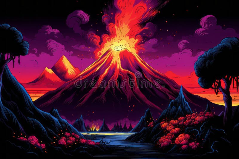 Backlight Volcano. Beautiful Illustration Picture Stock Illustration ...