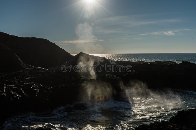 Backlight of the Water Expelled by a Hole in the Rock when the Waves ...
