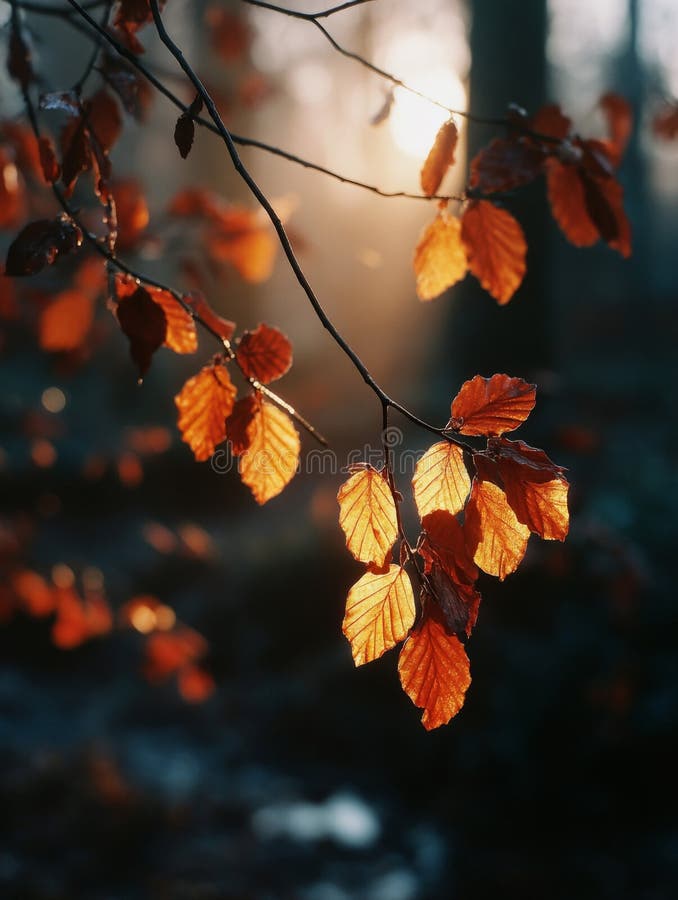 Backlit Autumn Leaves Glowing in Warm Sunlight Stock Illustration ...