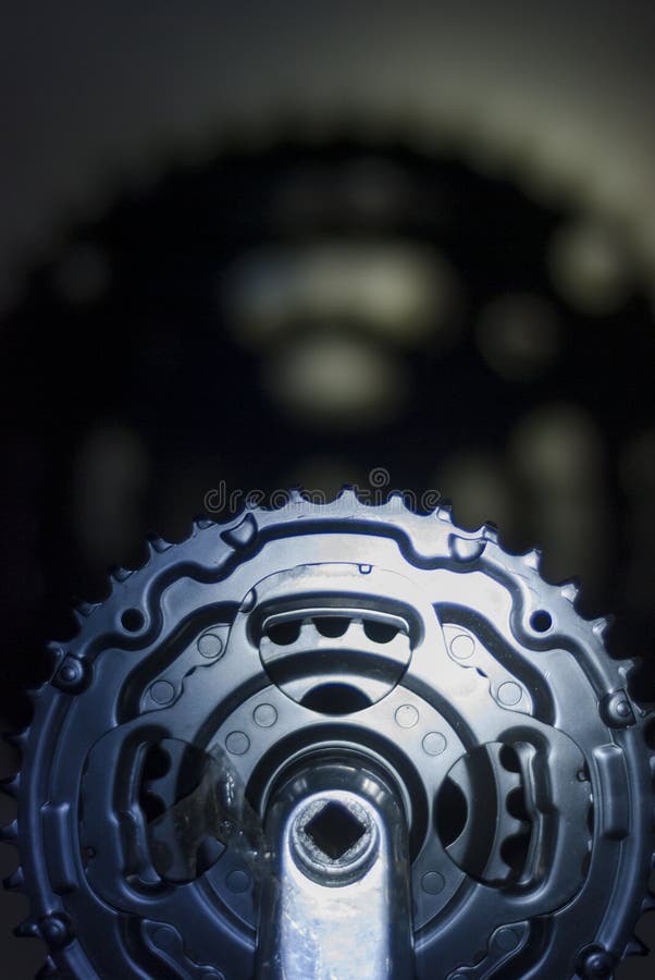 Backlit Black Mountain Bike Chainrings with Dark Shadow Stock Image ...
