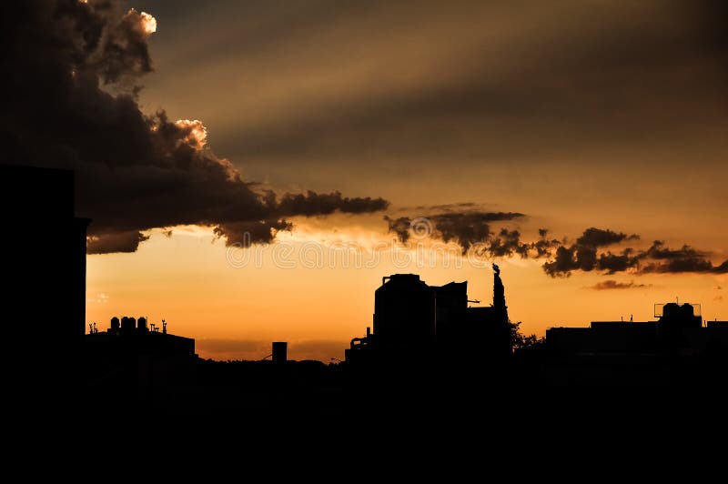 Backlit cityscape. stock image. Image of nature, orange - 169340959