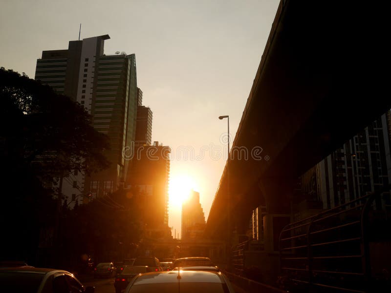 Backlit Cityscape of Bangkok, Thailand Stock Photo - Image of landmark ...