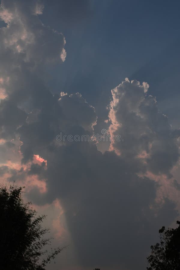 Backlit Clouds . Red Cloud S in Blue Sky Stock Image - Image of ...