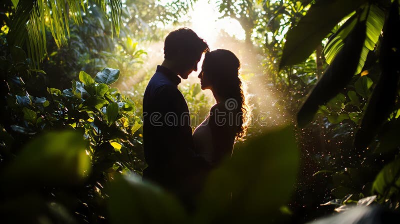 Romantic Couple Sharing Intimate Moment in Lush Tropical Forest Stock ...
