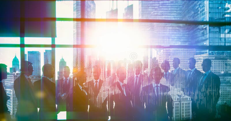 Backlit Crowd of Business People Working Together in Bright Office ...