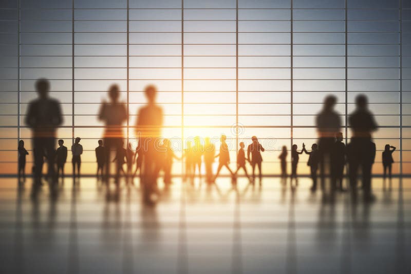 Backlit Crowd of Businesspeople Working Together in Bright Office ...
