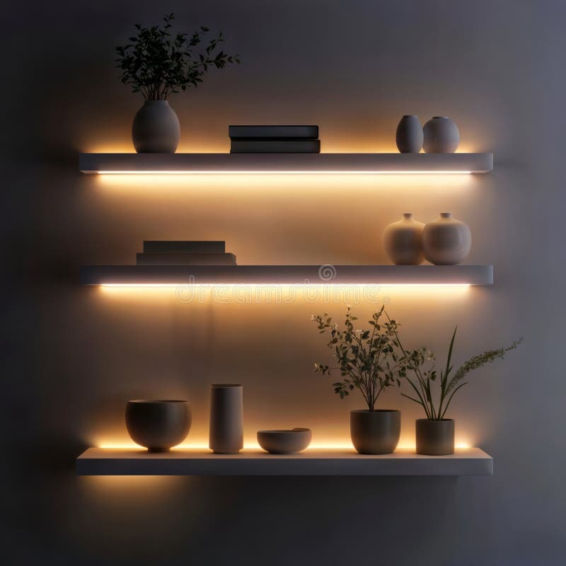 Elegant Shelving: Backlit Display with Warm Glow, Generative Ai Stock ...