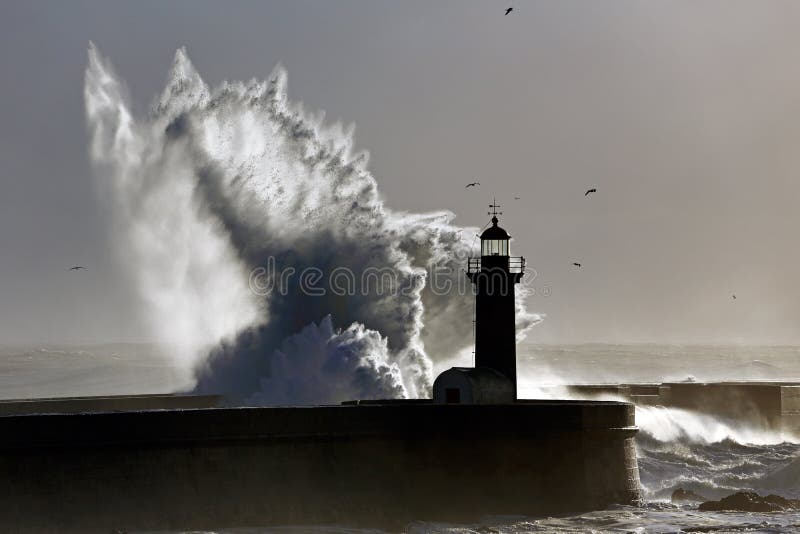 Waves Crashing Over Seaham Lighthouse Stock Image - Image of britain ...