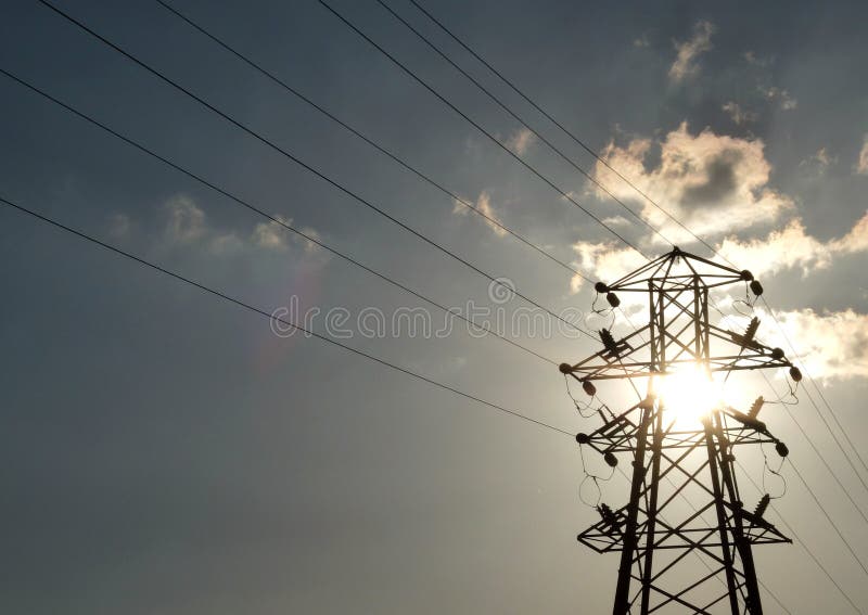 Backlit Electricity Power Lines Stock Photo - Image of generation ...