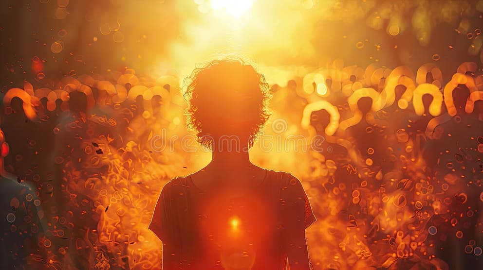 Backlit Figure before a Bokeh Crowd at Golden Hour. Stock Photo - Image ...