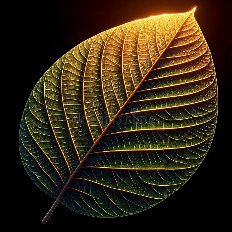 Backlit Green Leaf Showing Intricate Veins and Structure Against Black ...