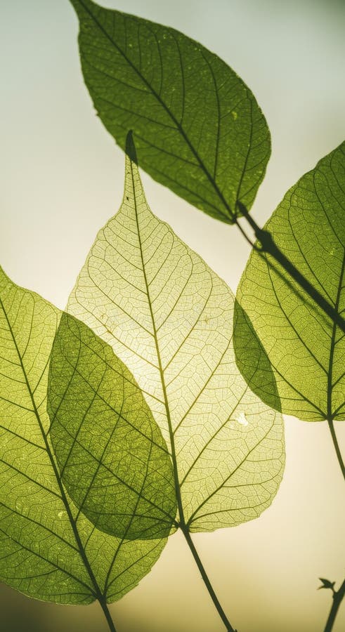 Backlit Green Leaves Close-up with Detailed Veins Stock Illustration ...