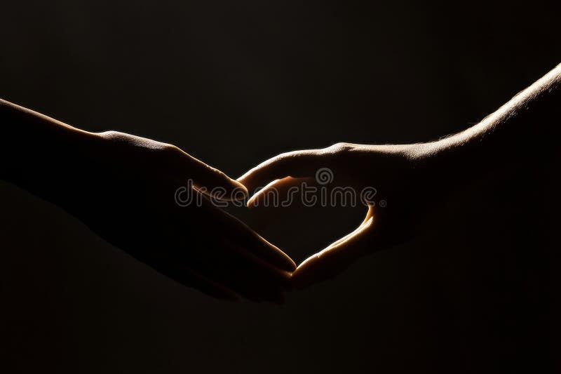 Silhouette of Two Hands almost Touching in Strong Backlit Light ...