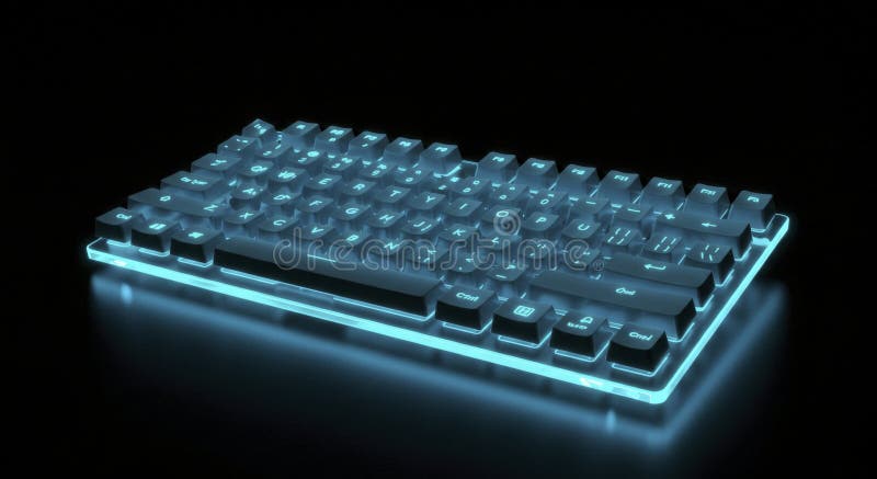 Backlit Keyboard with Blue Light Over Black Background for Desktop Use ...