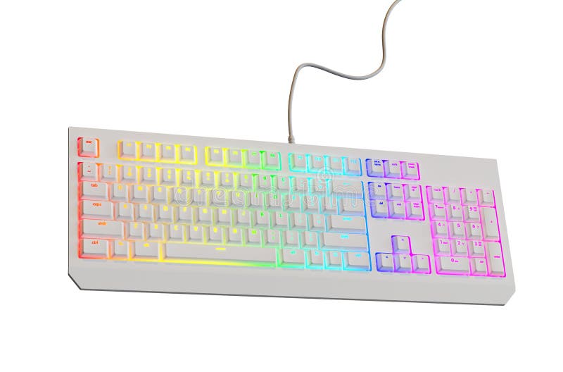 Backlit Keyboard. White Gaming Keyboard with RGB Light, 3d Render Stock ...