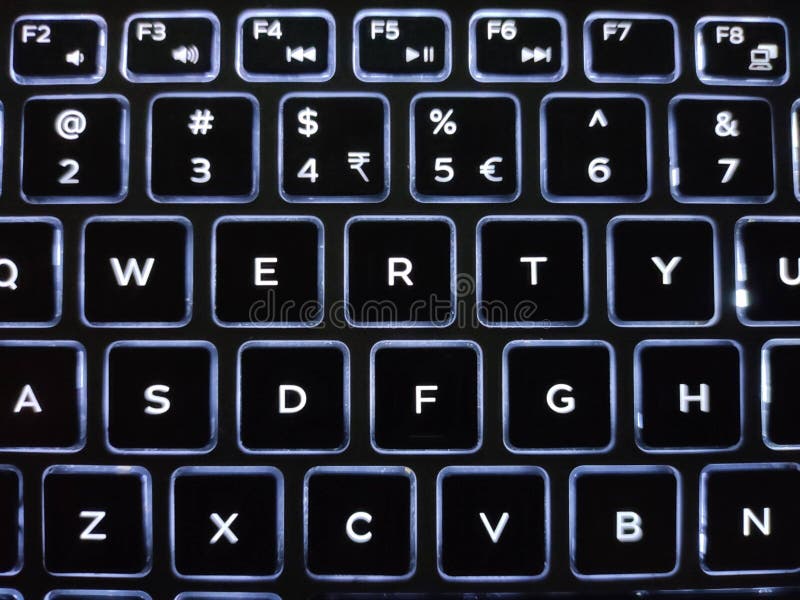 A Close-up of a Backlit Keyboard with Illuminated Keys in a QWERTY ...