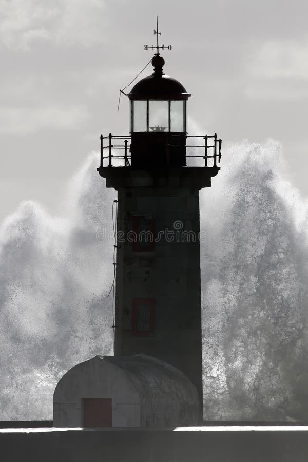 Backlit Lighthouse during Storm Stock Image - Image of heavy, power ...
