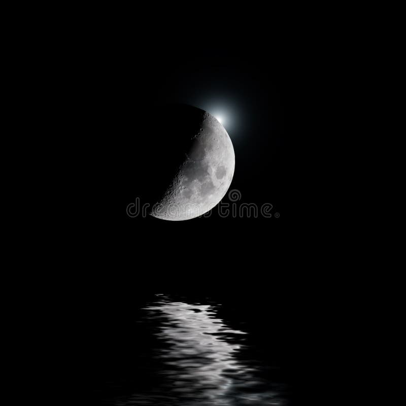 Backlit Moon with White Star Over Water Stock Image - Image of cutout ...