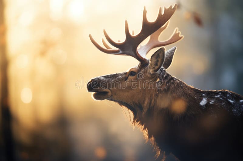 Backlit Moose with Breath Visible in Cold Air Stock Image - Image of ...