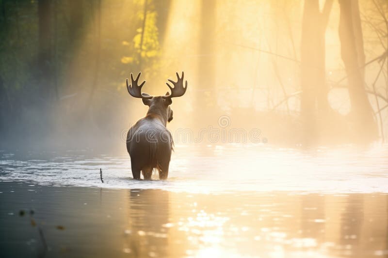 Backlit Moose with Morning Mist Rising Stock Image - Image of scene ...