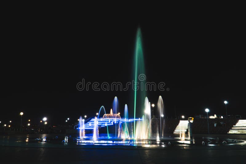Backlit Night Fountain in a Big City Stock Image - Image of beautiful ...