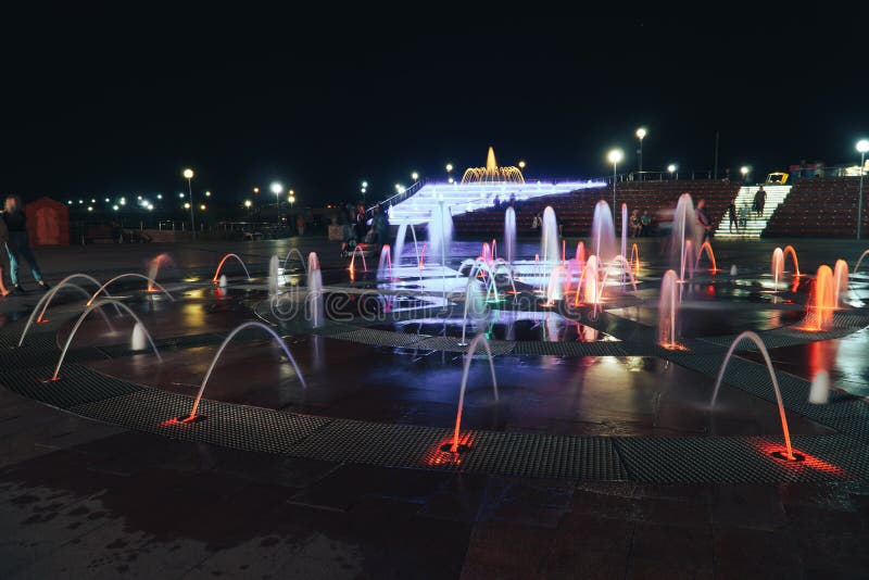 Backlit Night Fountain in a Big City Stock Photo - Image of park ...