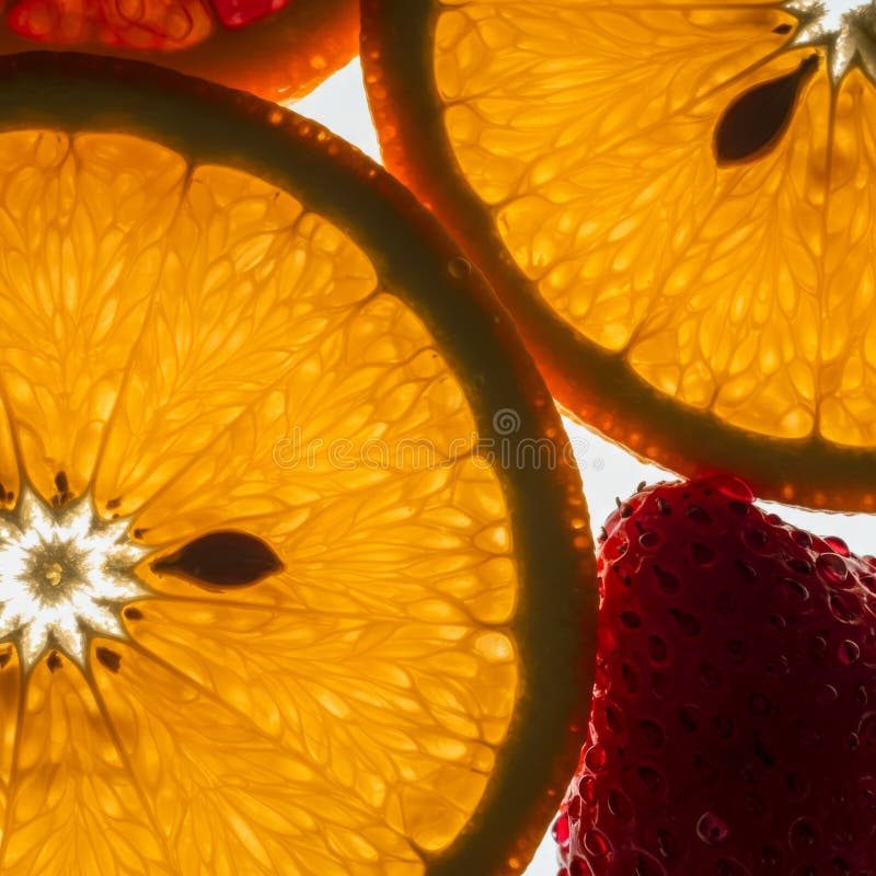 Backlit Orange and Strawberry Slices Stock Illustration - Illustration ...