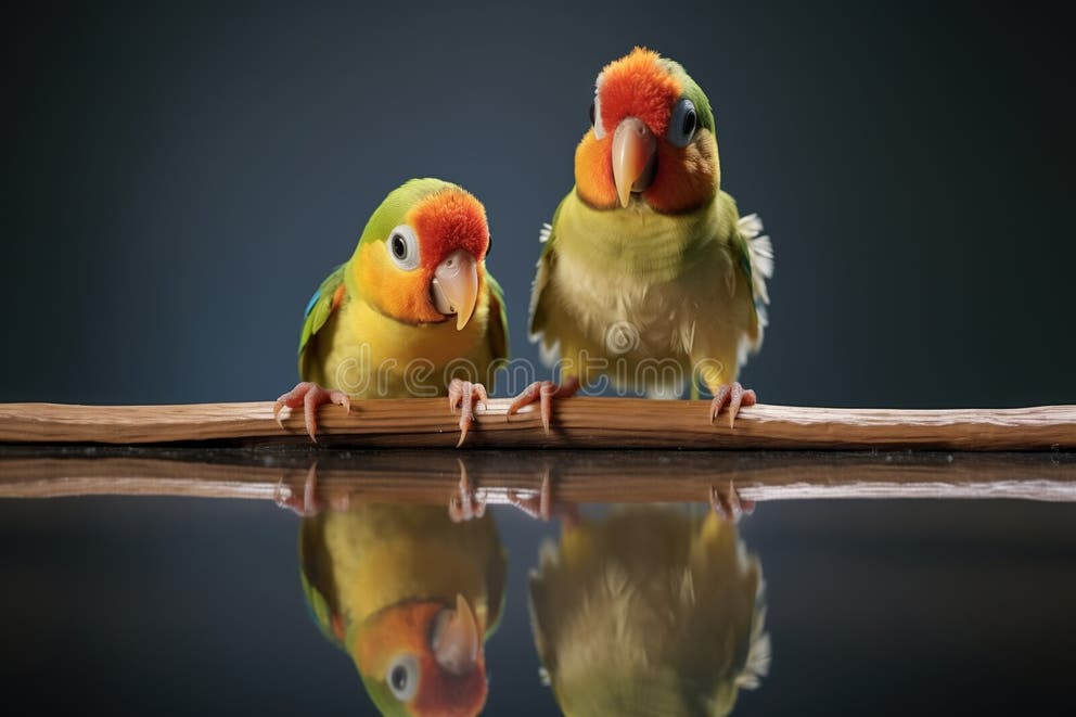 Backlit Parakeet Creating an Illuminated Reflection in the Mirror Stock ...