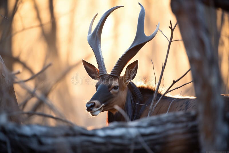 Backlit Sable Antelope with Horns Glowing in Golden Hour Stock Image ...
