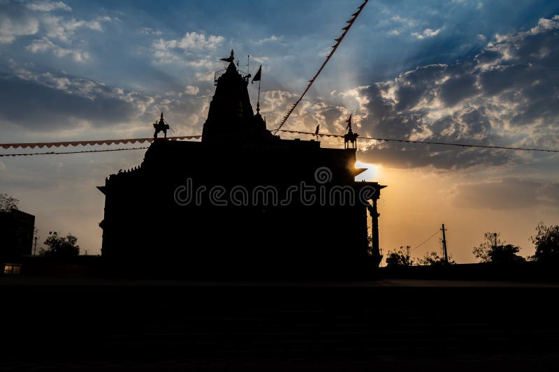 Backlit Shot of Dramatic Sunset Sky and Artistic Hindu Temple at ...