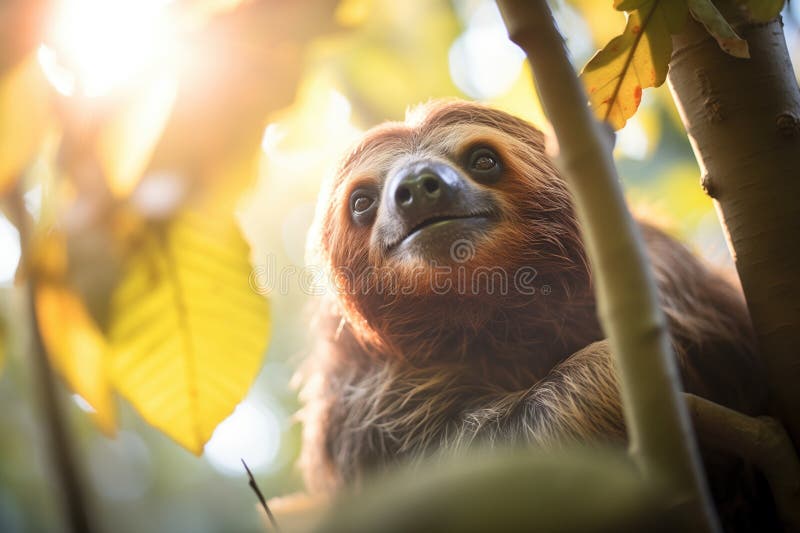 Backlit Sloth with Sun Rays Filtering through Leaves Stock Image ...