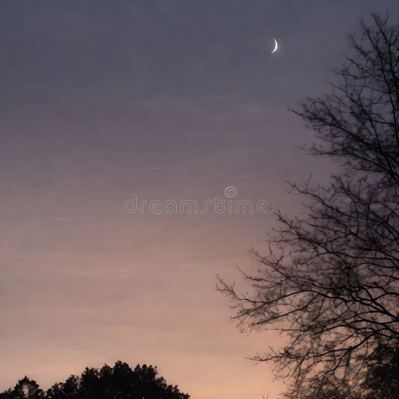 A Backlit Snapshot Capturing a Small Crescent Moon during Dusk ...