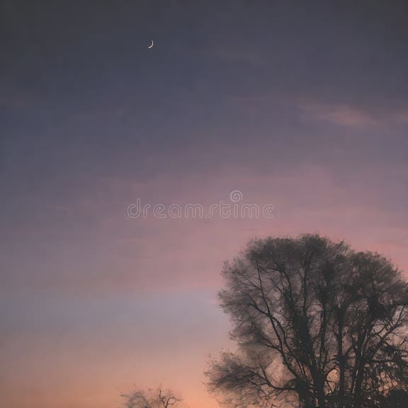 Backlit Snapshot of a Petite Crescent Moon in the Evening, Casting Tree ...
