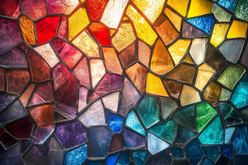 Backlit Stained Glass Window with Irregular Colorful Pattern Creating ...