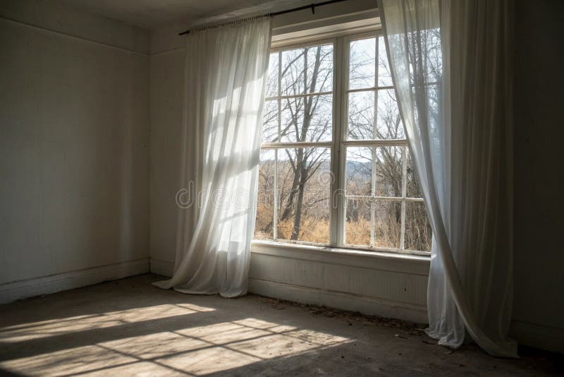Backlit Window with White Curtains in Empty Room Stock Illustration ...