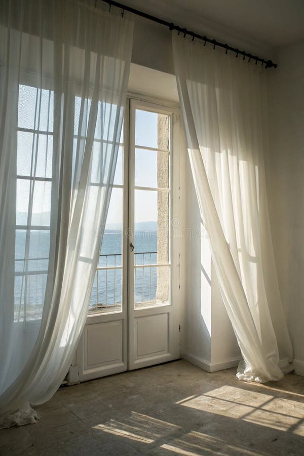 Backlit Window with White Curtains in Empty Room Stock Illustration ...