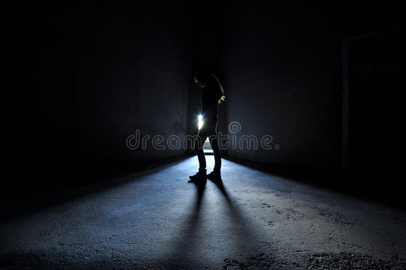Backlit Woman in Concrete Room Stock Photo - Image of profile, modern ...