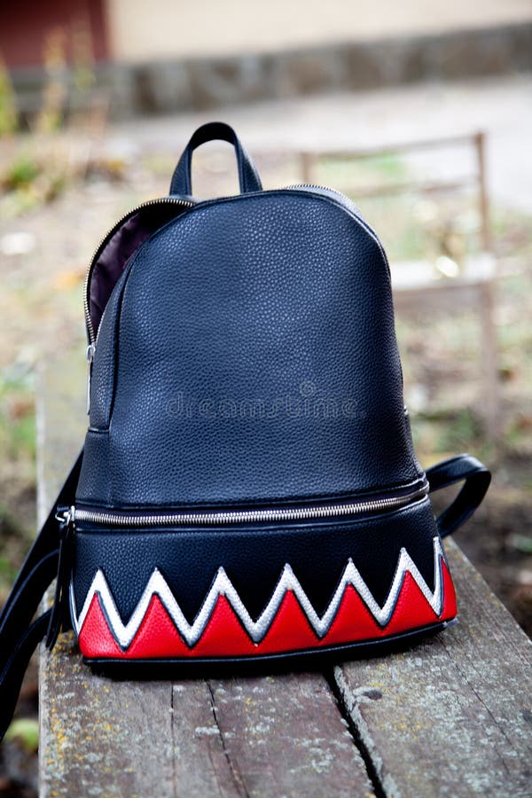 The Backpack is on the Bench. Girl on the Shoulder Stock Image - Image ...