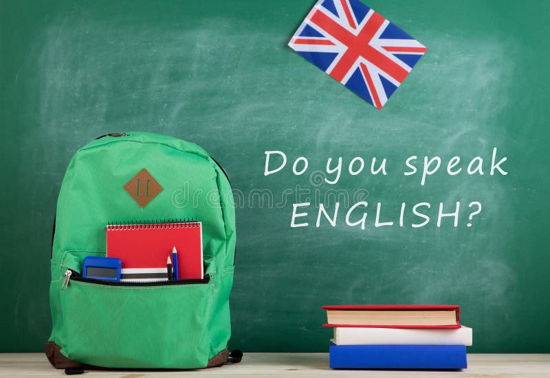 English Backpack Cartoon Vector Illustration. Scholl Bag with English ...