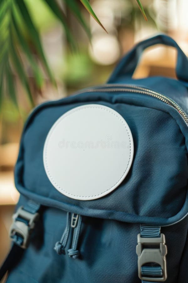Backpack with Blank Round Patch in Outdoor Setting Stock Illustration ...
