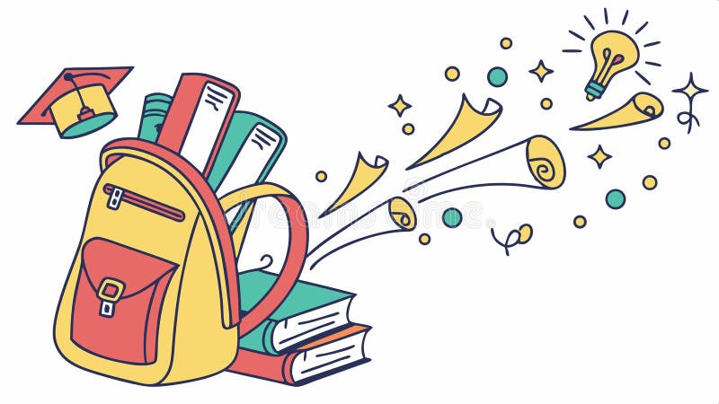 Backpack with Books and Creative Idea Symbols Vector Design Generative ...