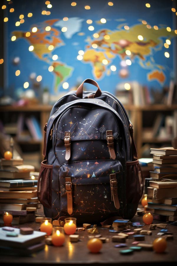 Backpack and Books on the Table in the Classroom. Back To School ...