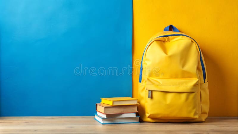Backpack and Books Yellow Backpack, Blue and Yellow Background ...
